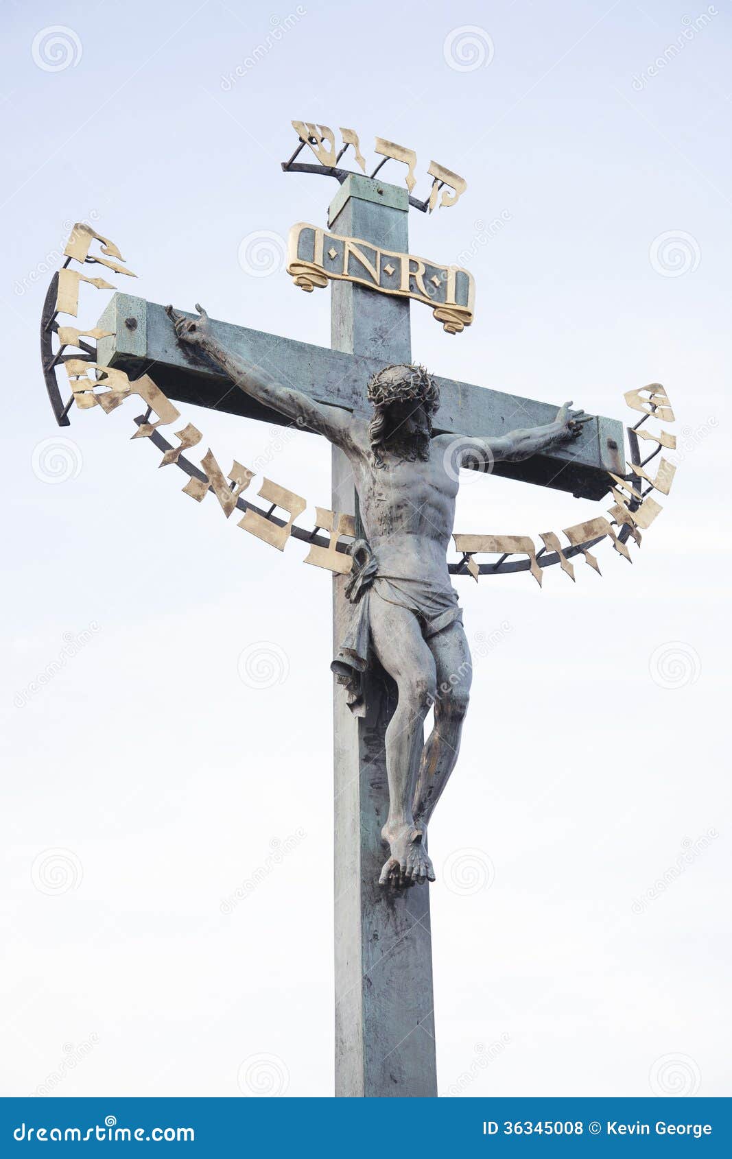 Christ on the Cross Sculpture, Charles Bridge, Prague Stock Photo ...