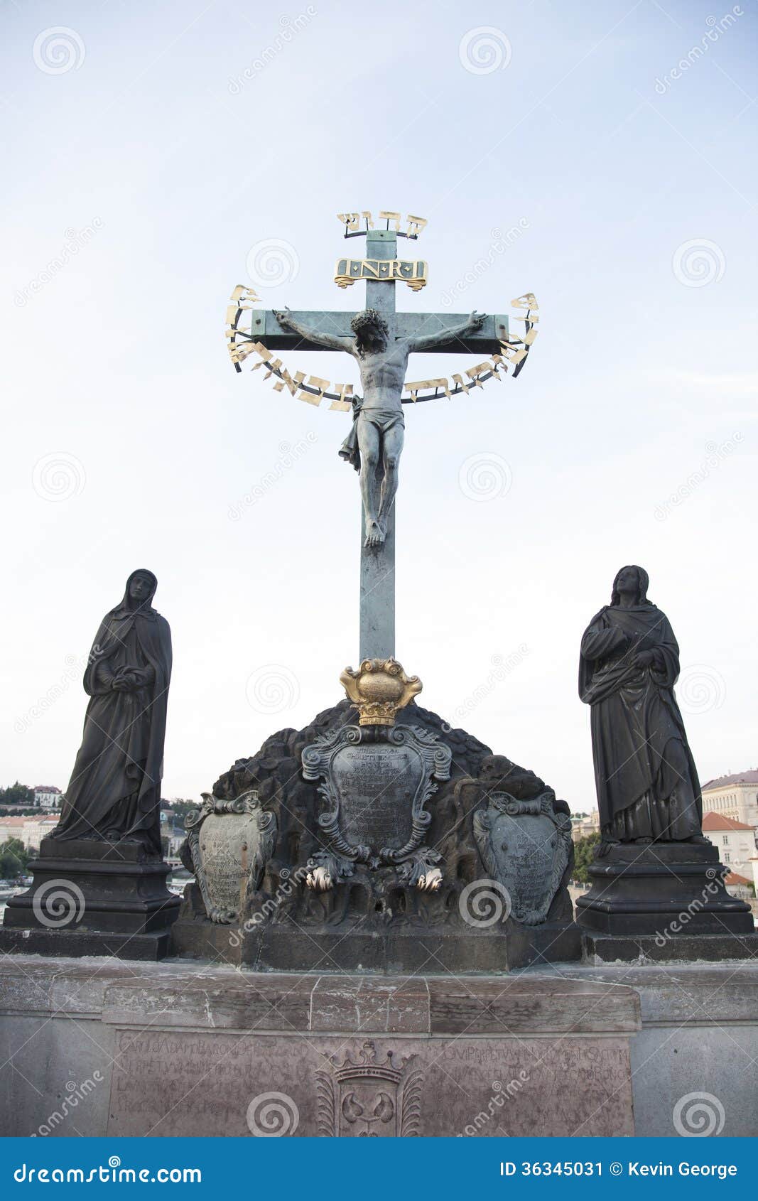 Christ on the Cross Sculpture, Charles Bridge, Prague Stock Image ...
