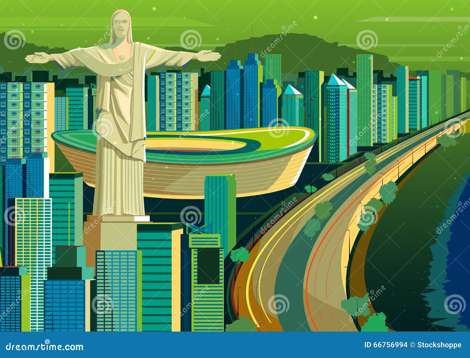 Brazil Map With Sightseeing Places And Landmarks Cartoon Vector ...