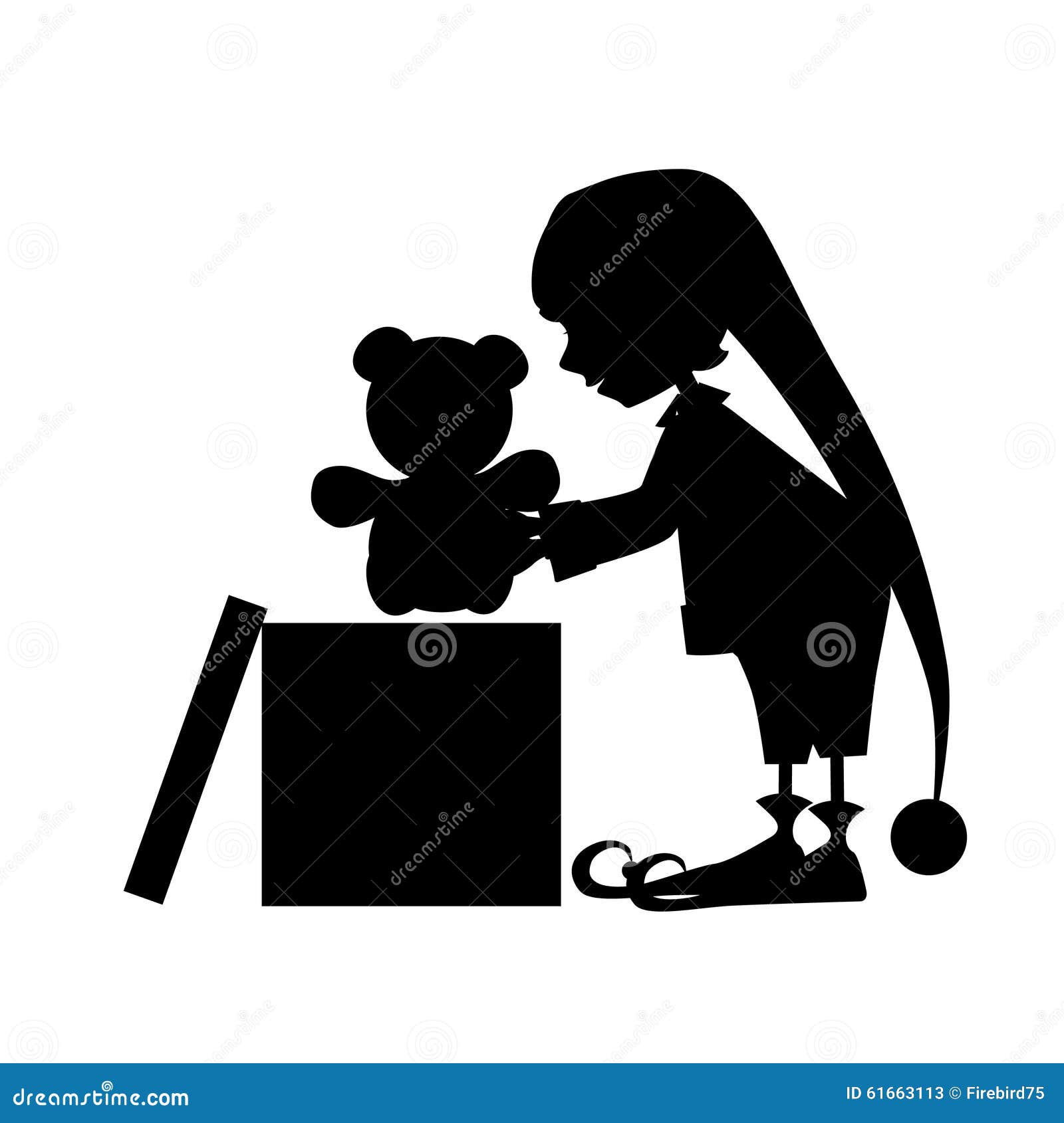 Christamas Cute Elf Silhouette with Gift Stock Vector - Illustration of ...