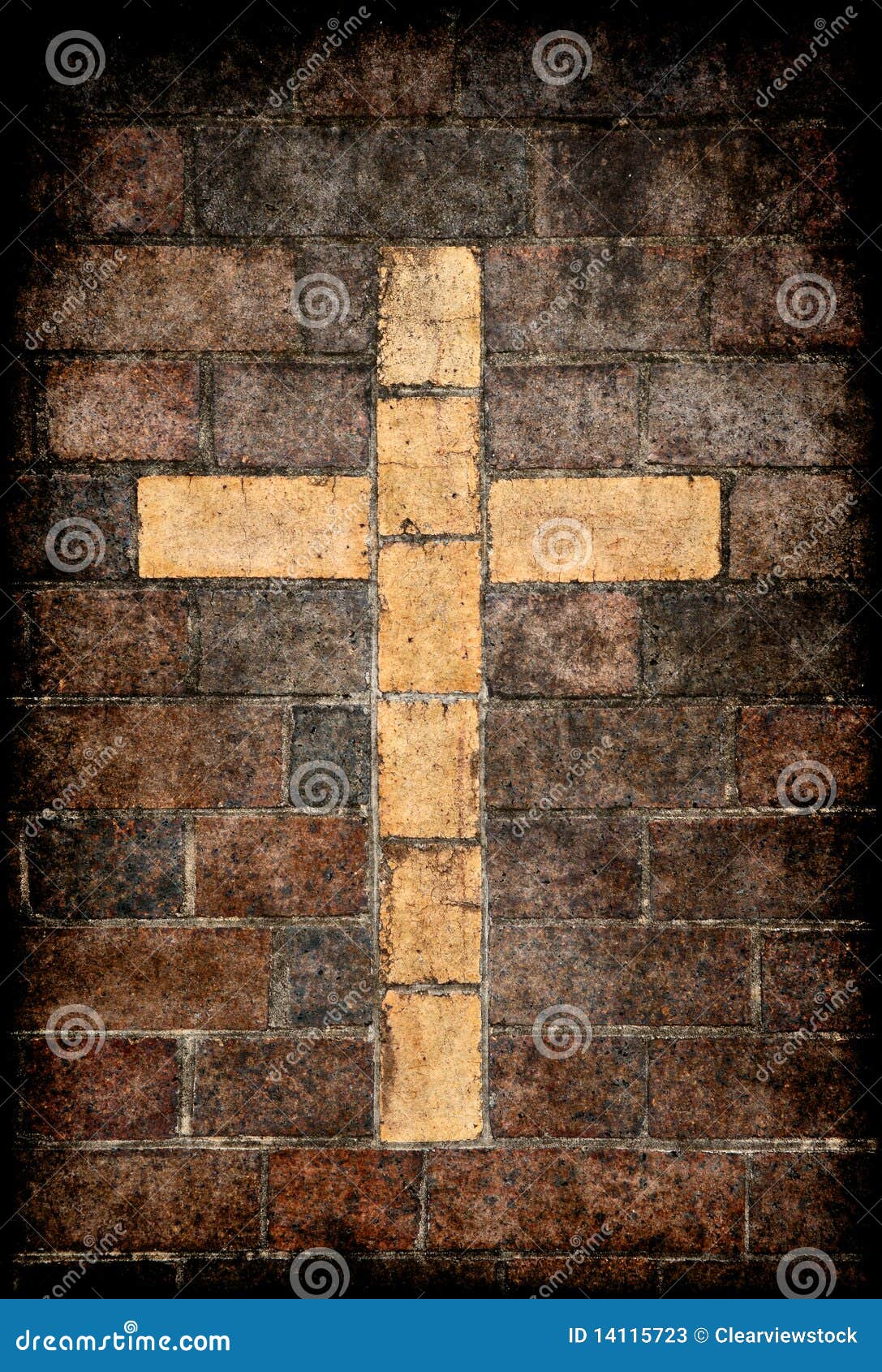 Christelijk Kruis in Bakstenen Muur Stock Afbeelding - Image of vuil ...