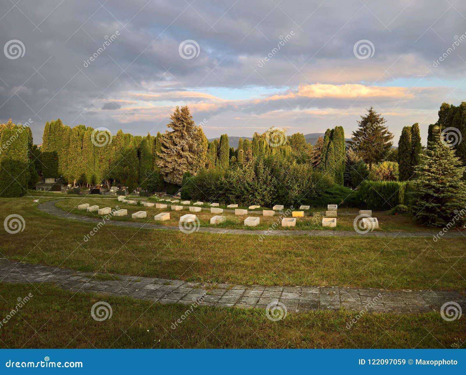 Christian Cemetery with Graves and Spaces for Cremation. Stock Image ...