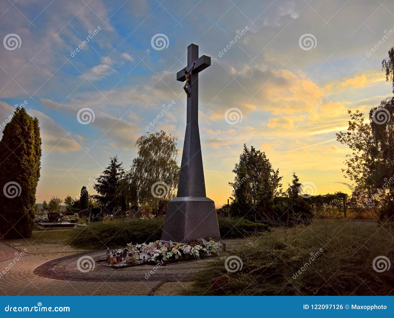 Christian Cemetery with Graves and Spaces for Cremation. Stock Photo ...