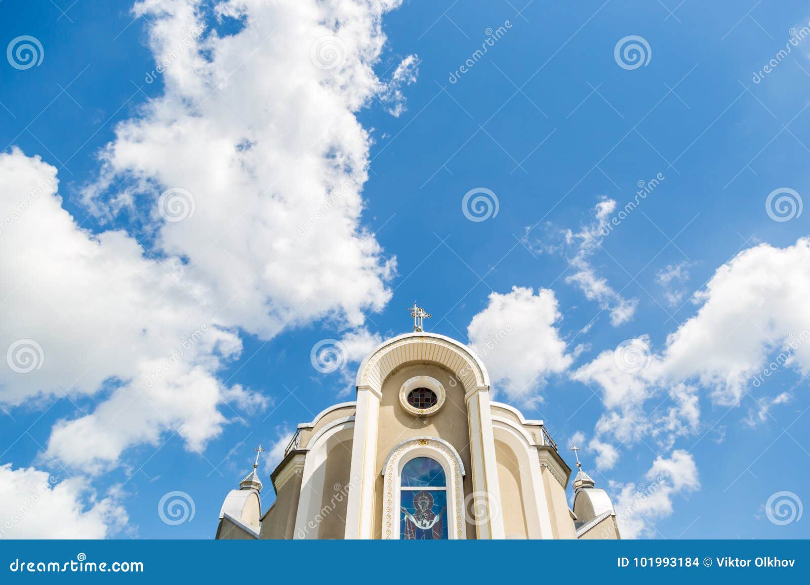 Christian Church Against the Blue Sky with Clouds Background ...