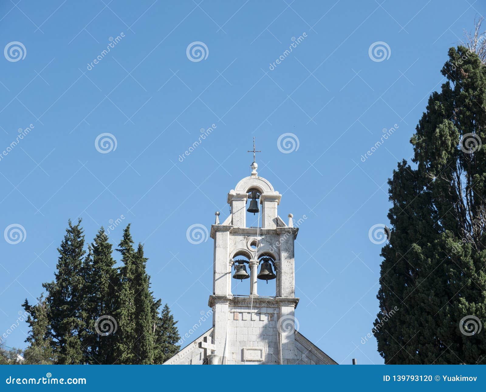 Christian Church Bell Tower Front View Stock Photo - Image of religion ...