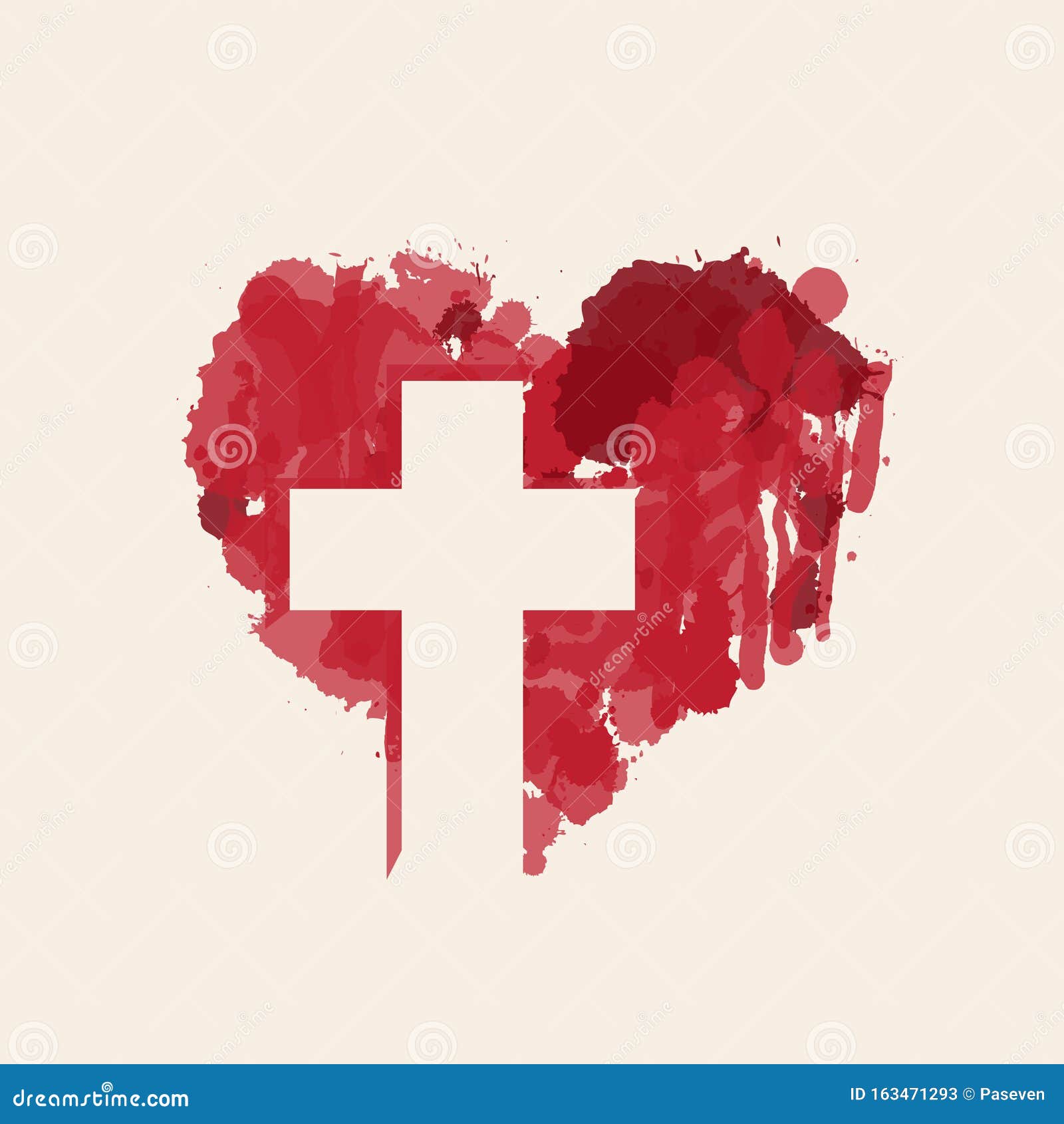 Christian Cross In The Abstract Red Heart Inside Stock Vector