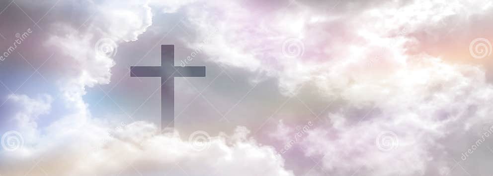 Christian Cross Appeared Bright In The Sky With Soft Fluffy Clouds