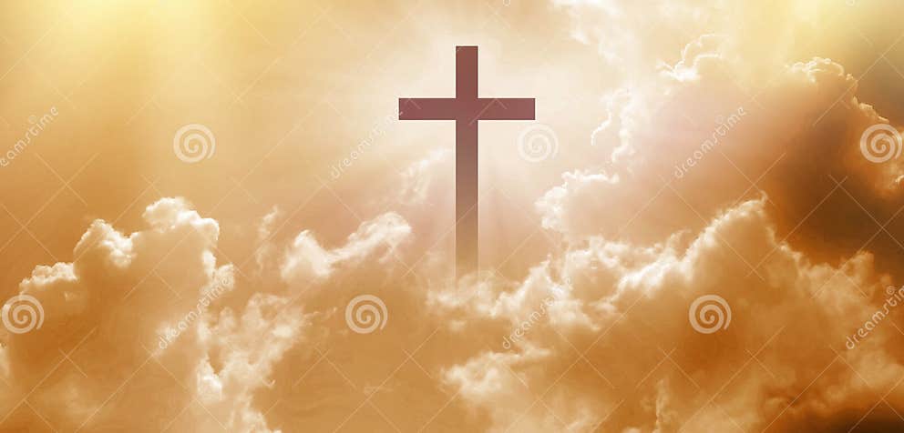 Christian Cross Appeared Bright In The Sky With Soft Fluffy Clouds The
