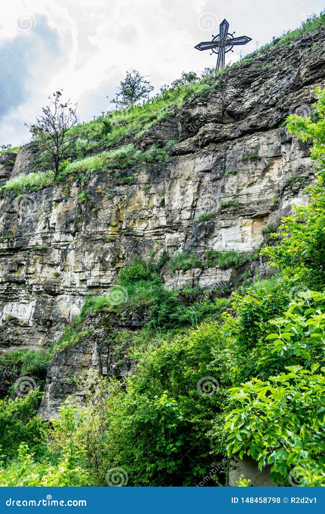Christian Cross on the Cliff Stock Photo - Image of kamianetspodilskyi ...