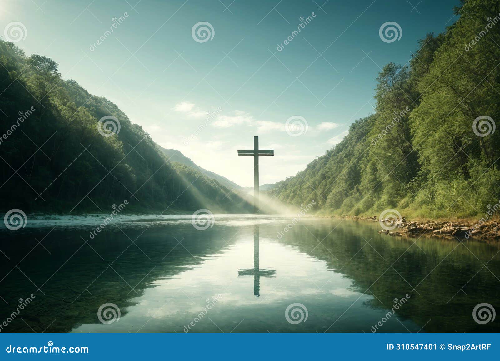 Christian Cross Elevated Above a River, Created with Generative AI ...
