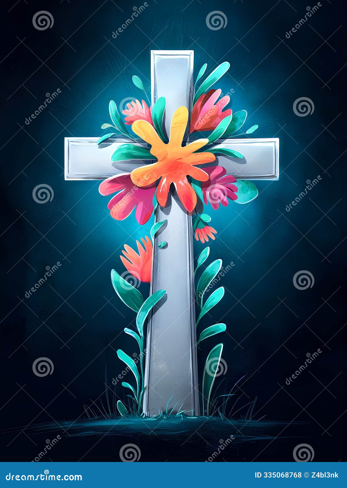 Christian Cross with Flowers Vector Art Stock Illustration ...