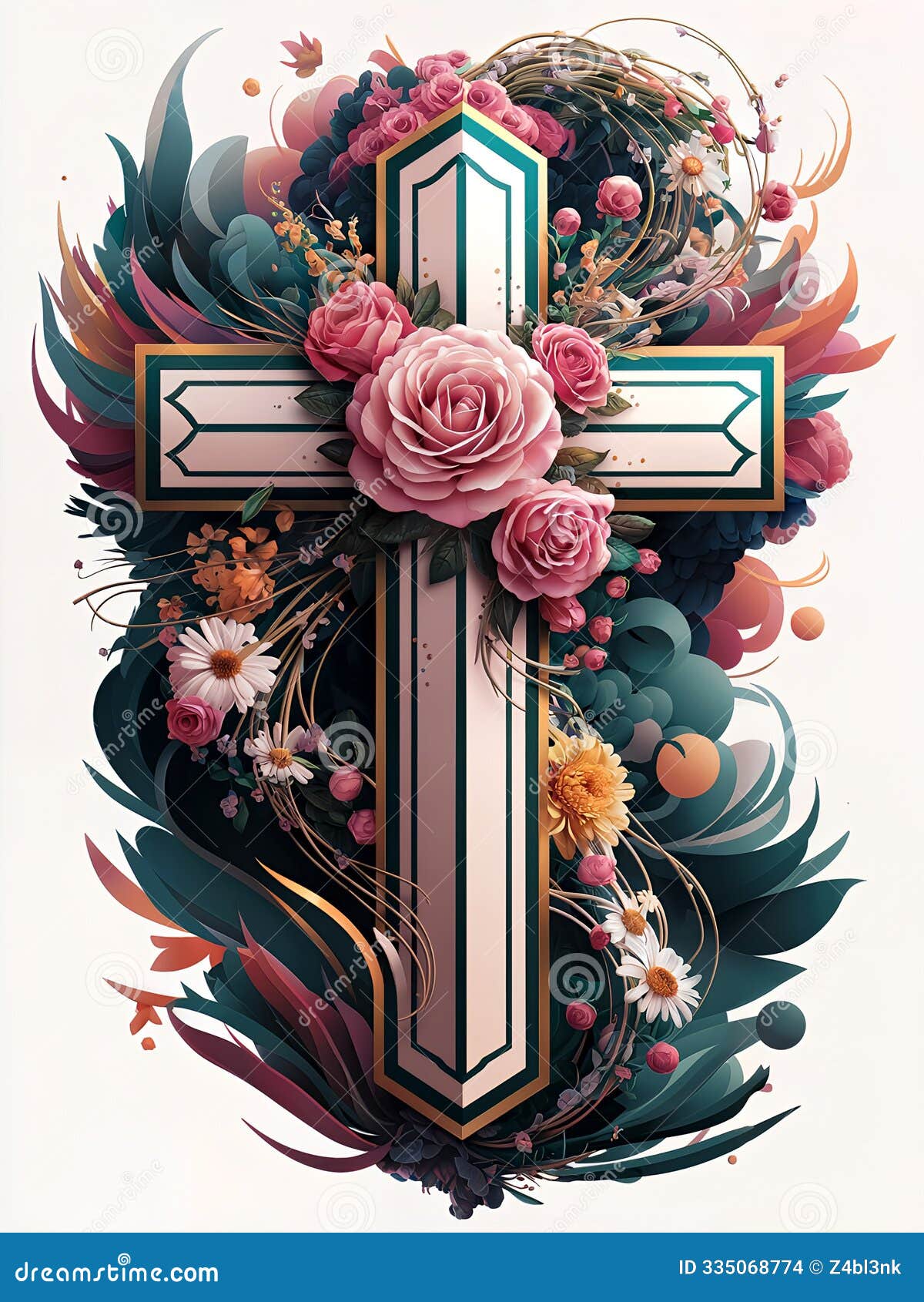Christian Cross with Flowers Vector Art Stock Illustration ...