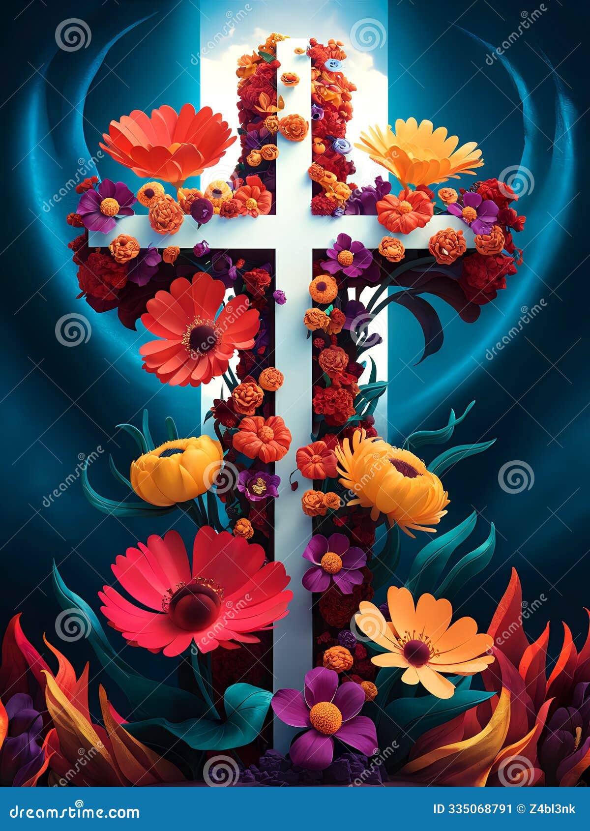 Christian Cross with Flowers Vector Art Stock Illustration ...