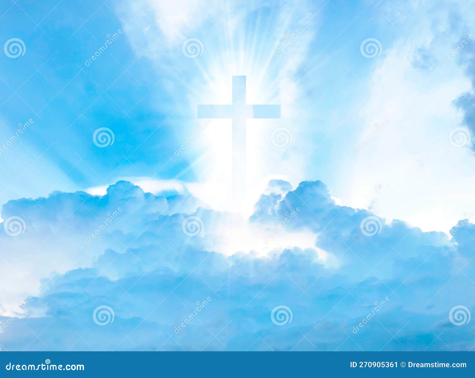 Christian Cross with God Ray on Blue Sky Stock Image - Image of ...