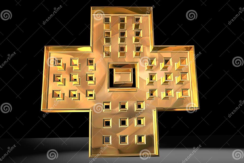 Christian Cross in Gold stock illustration. Illustration of square ...