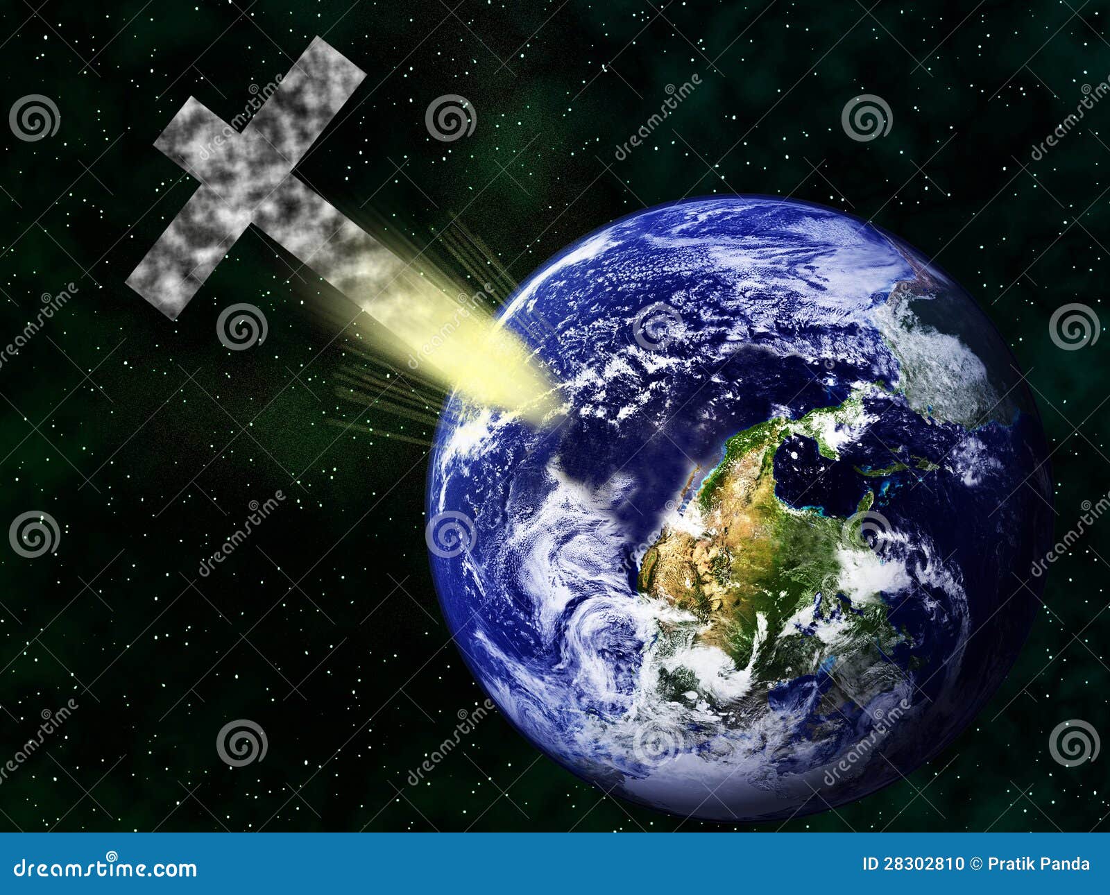 Christian Cross Hitting Inverted Earth Apocalypse Stock Photo - Image ...