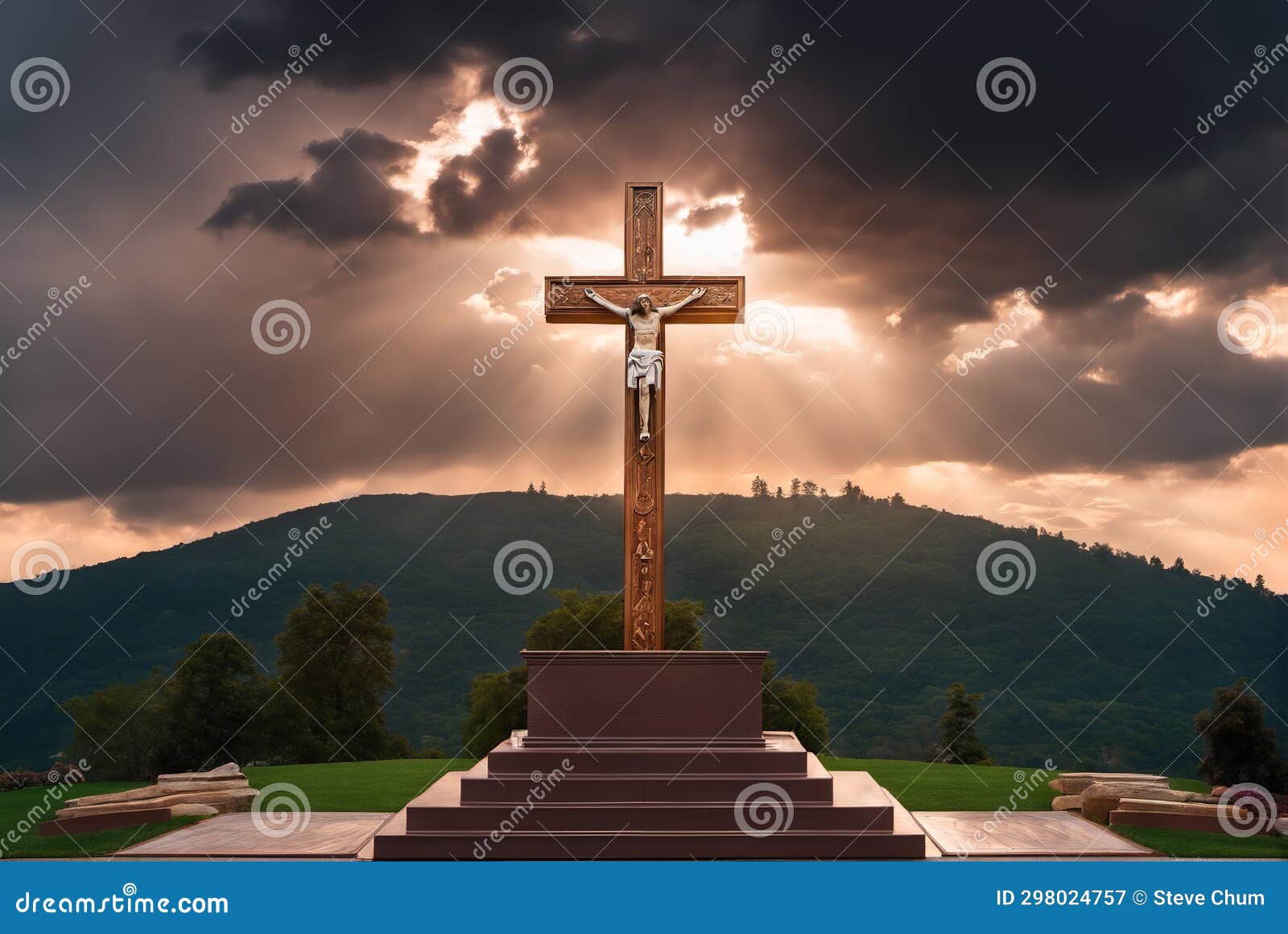 Christian Cross and Jesus in Holy Light Stock Image - Image of blue ...