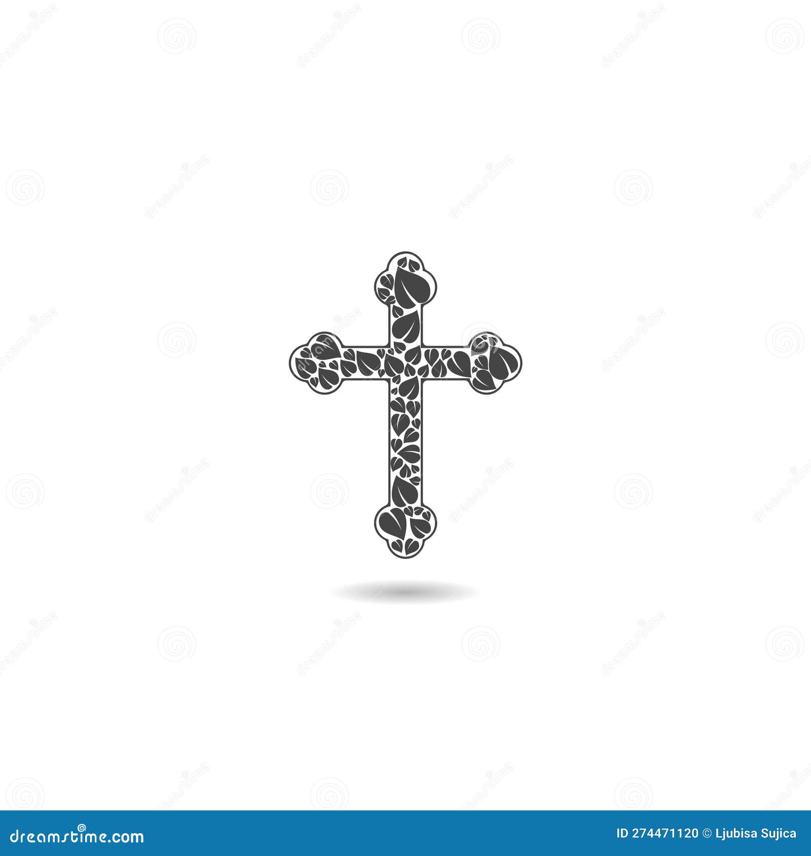 Christian Cross with Leaf Icon with Shadow Stock Vector - Illustration ...