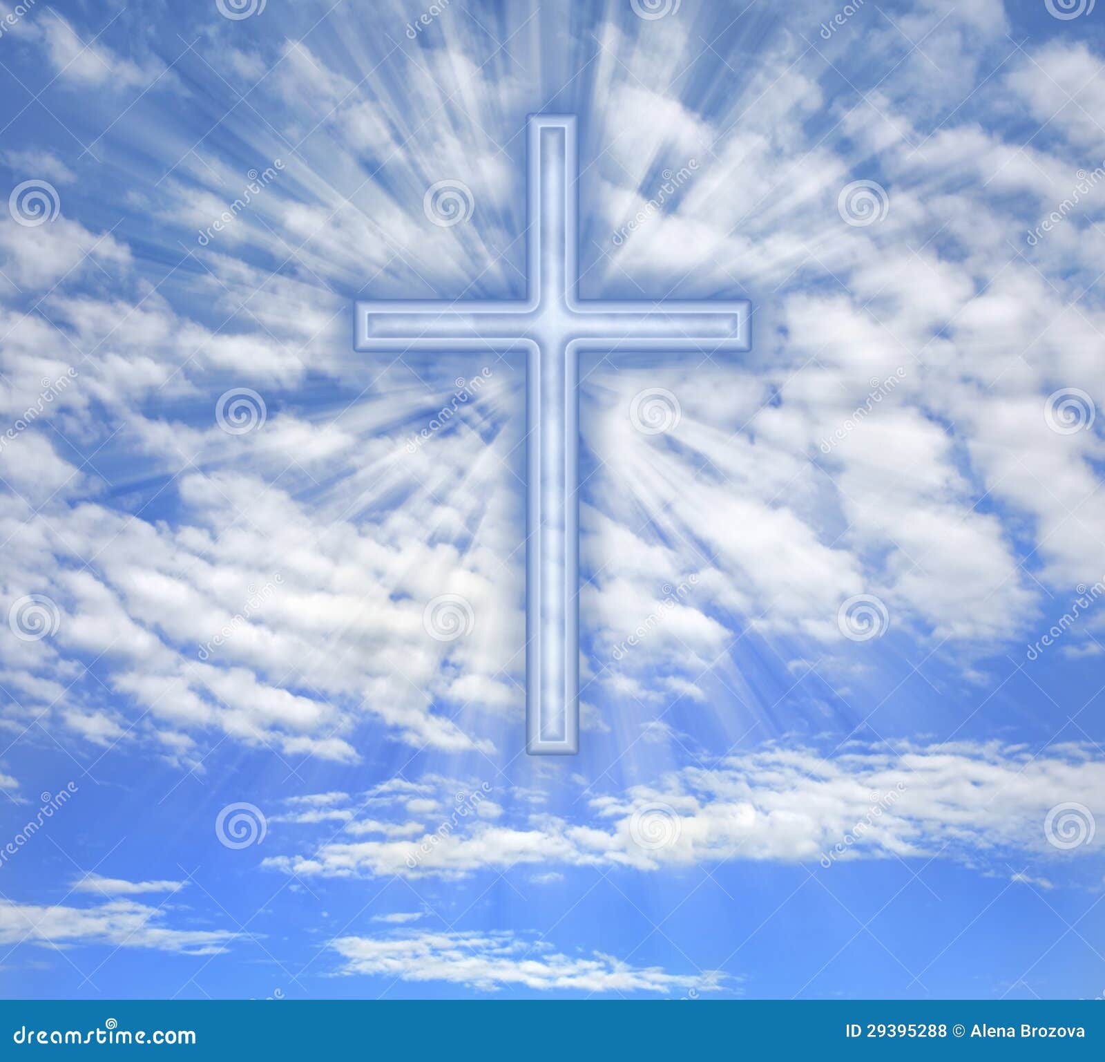 Christian Cross with Light Beams Over Sky Stock Illustration ...