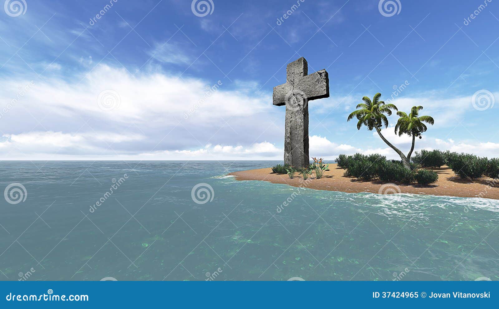 Christian Cross Monument at the Ocean Stock Illustration - Illustration ...