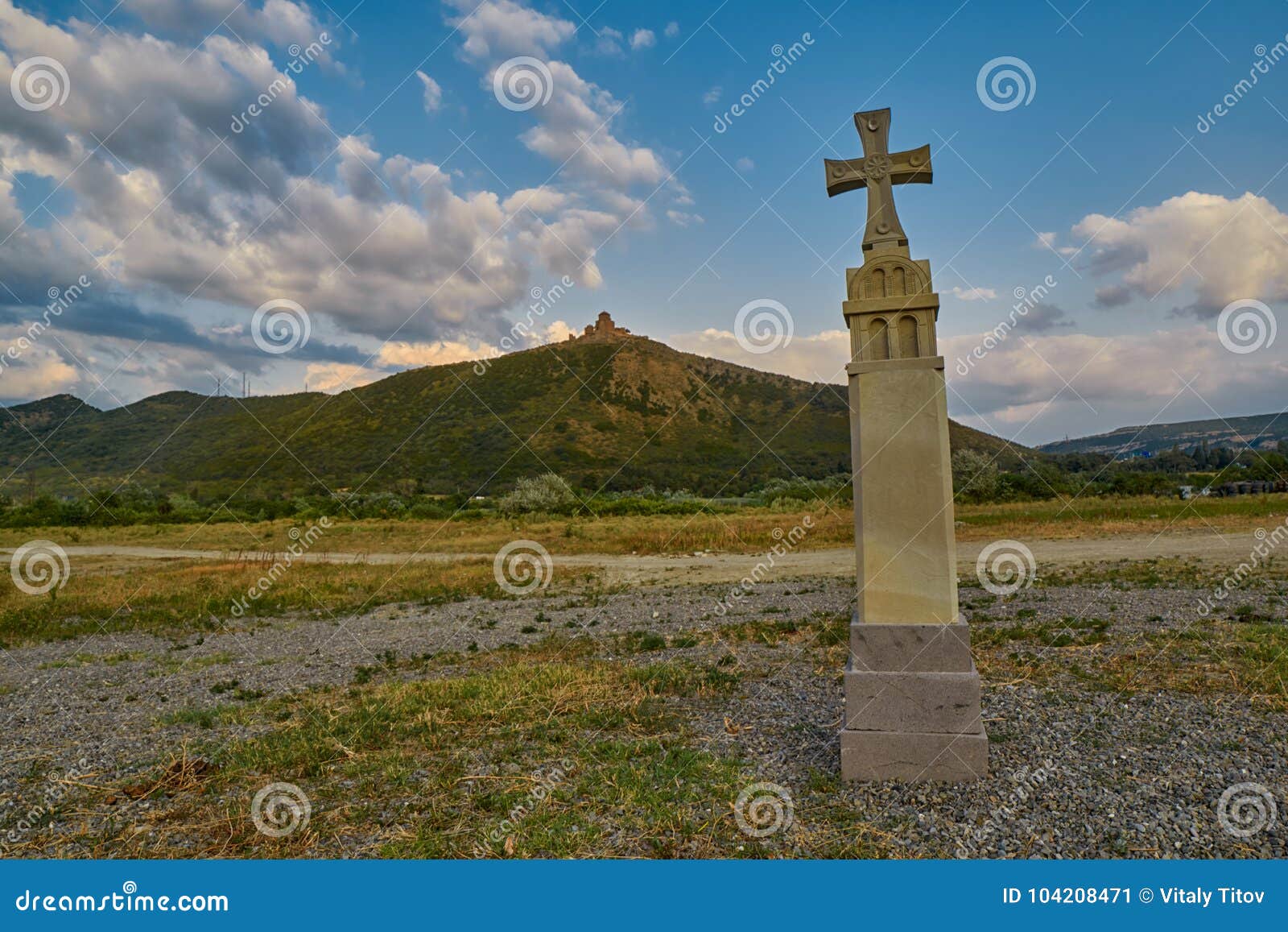 Christian Cross in Mtskheta with Jvari Monastery in Background Stock ...
