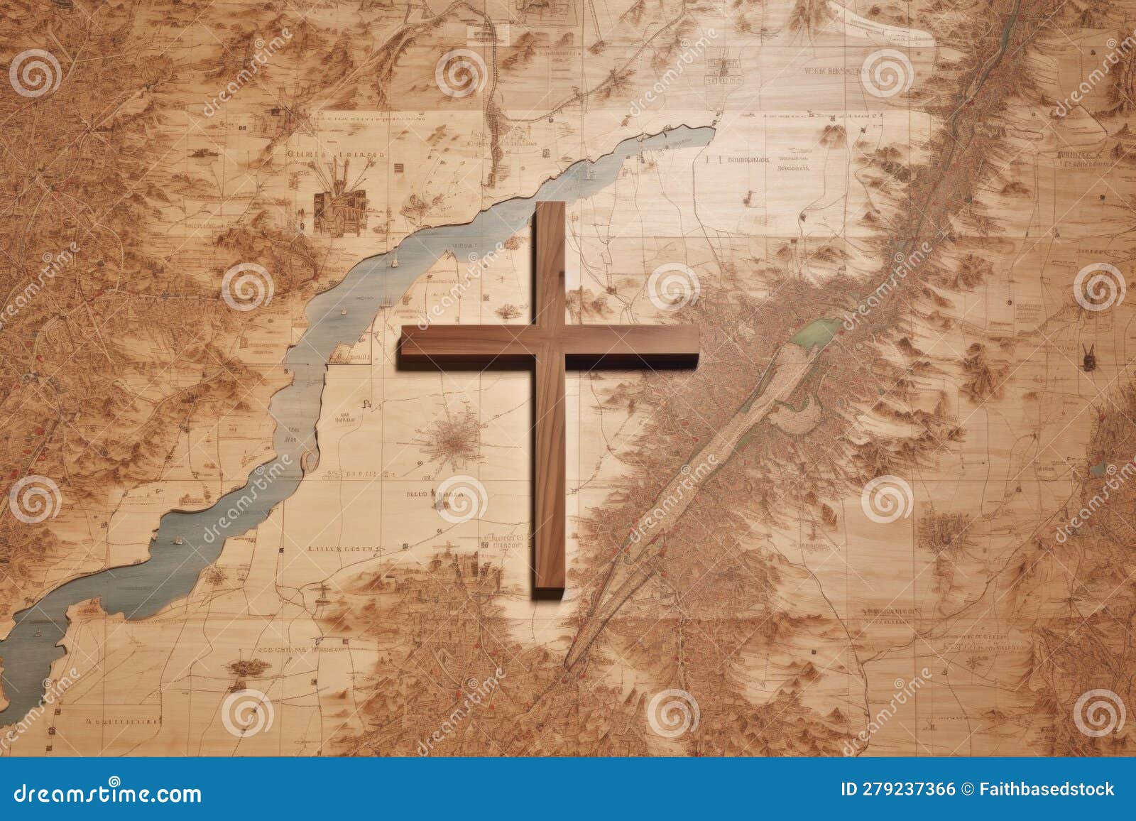 Christian Cross On Old Map Background. Cross On The Old Map. Missionary ...