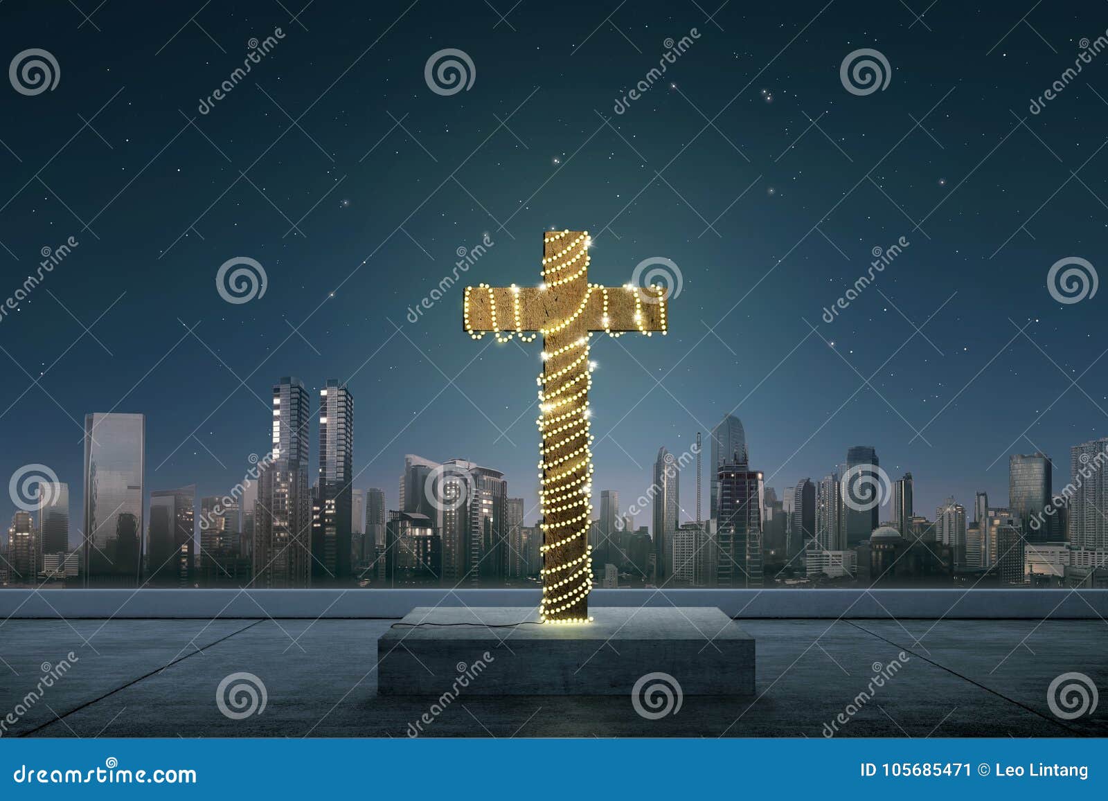 Christian Cross on the Rooftop Building with Light Bulb Stock Image ...