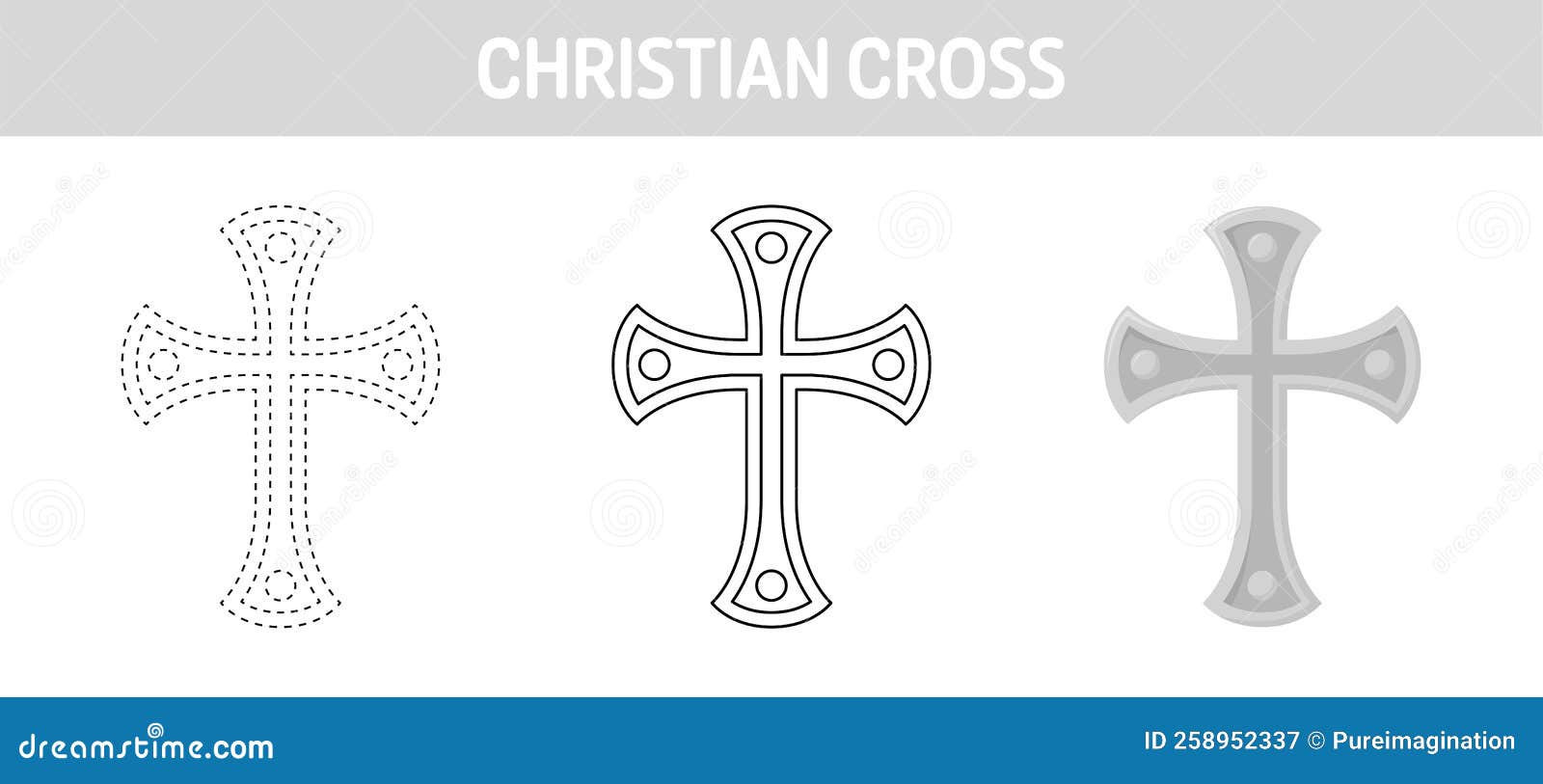 Christian Cross Tracing and Coloring Worksheet for Kids Stock Vector ...