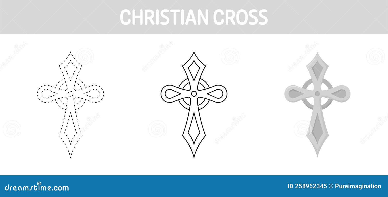 Christian Cross Tracing and Coloring Worksheet for Kids Stock Vector ...