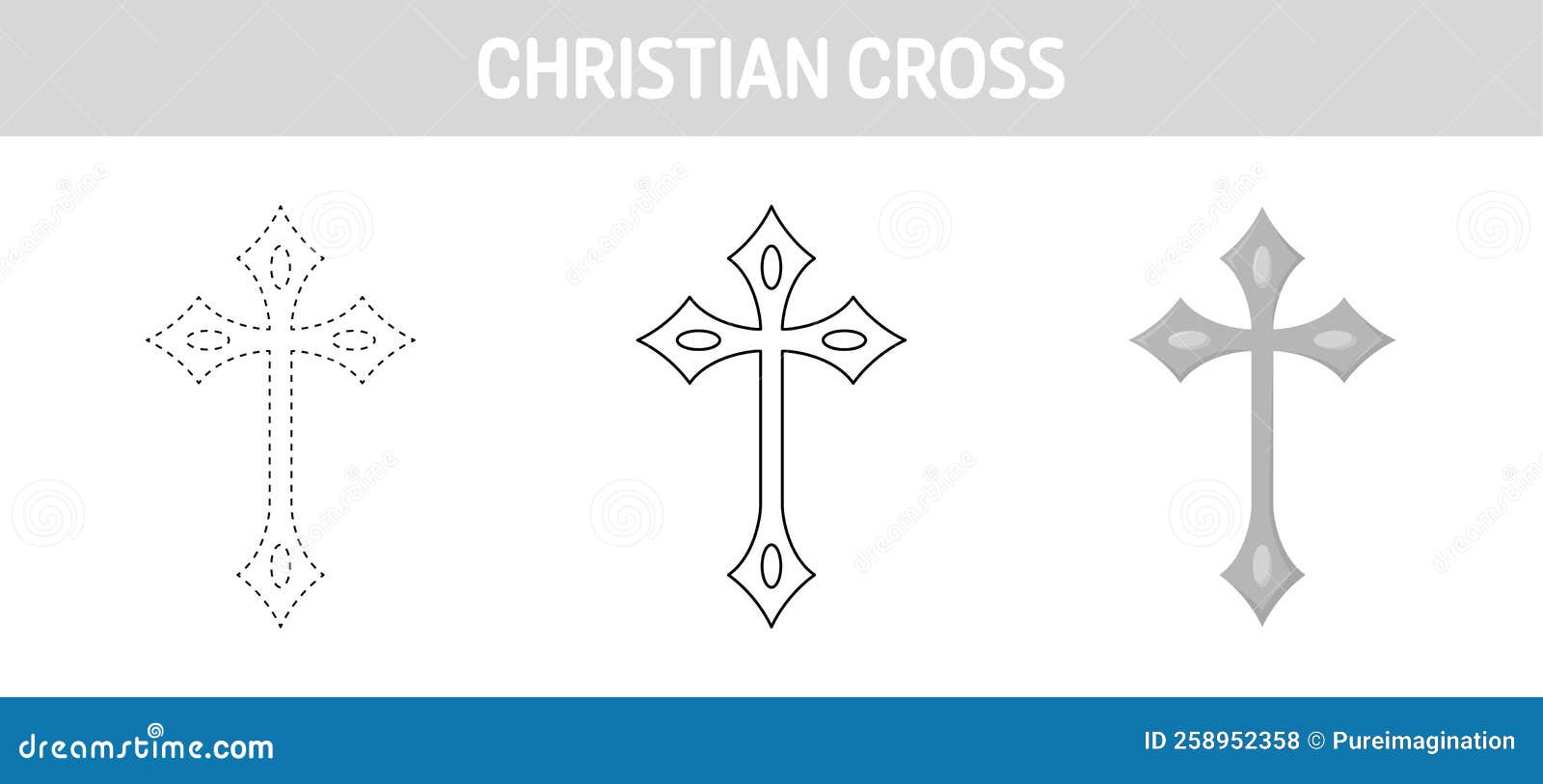 Christian Cross Tracing and Coloring Worksheet for Kids Stock Vector ...