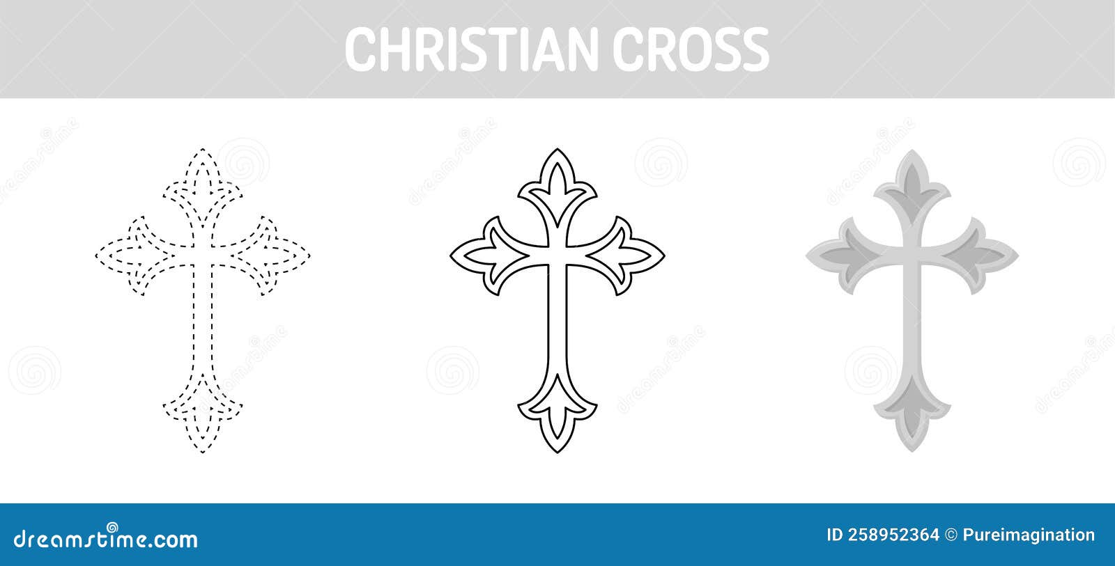 Christian Cross Tracing and Coloring Worksheet for Kids Stock Vector ...