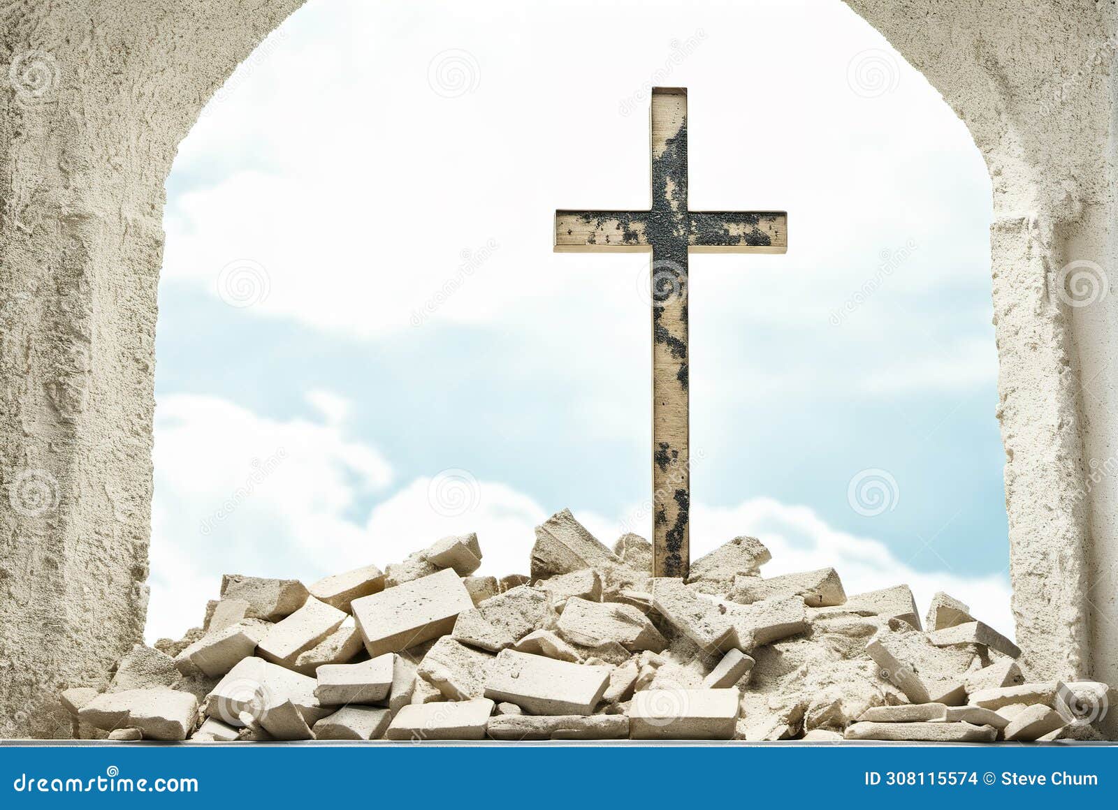 Christian Cross Turning into Ashes and Scattering Stock Illustration ...