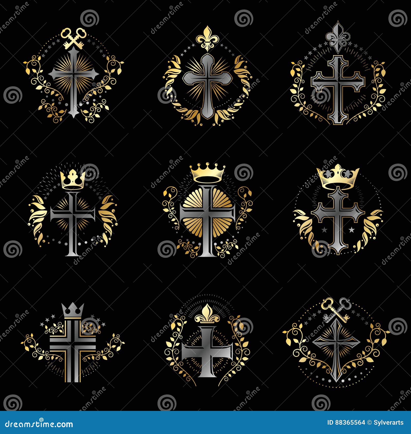 Christian Crosses Emblems Set. Heraldic Coat of Arms Decorative Stock ...