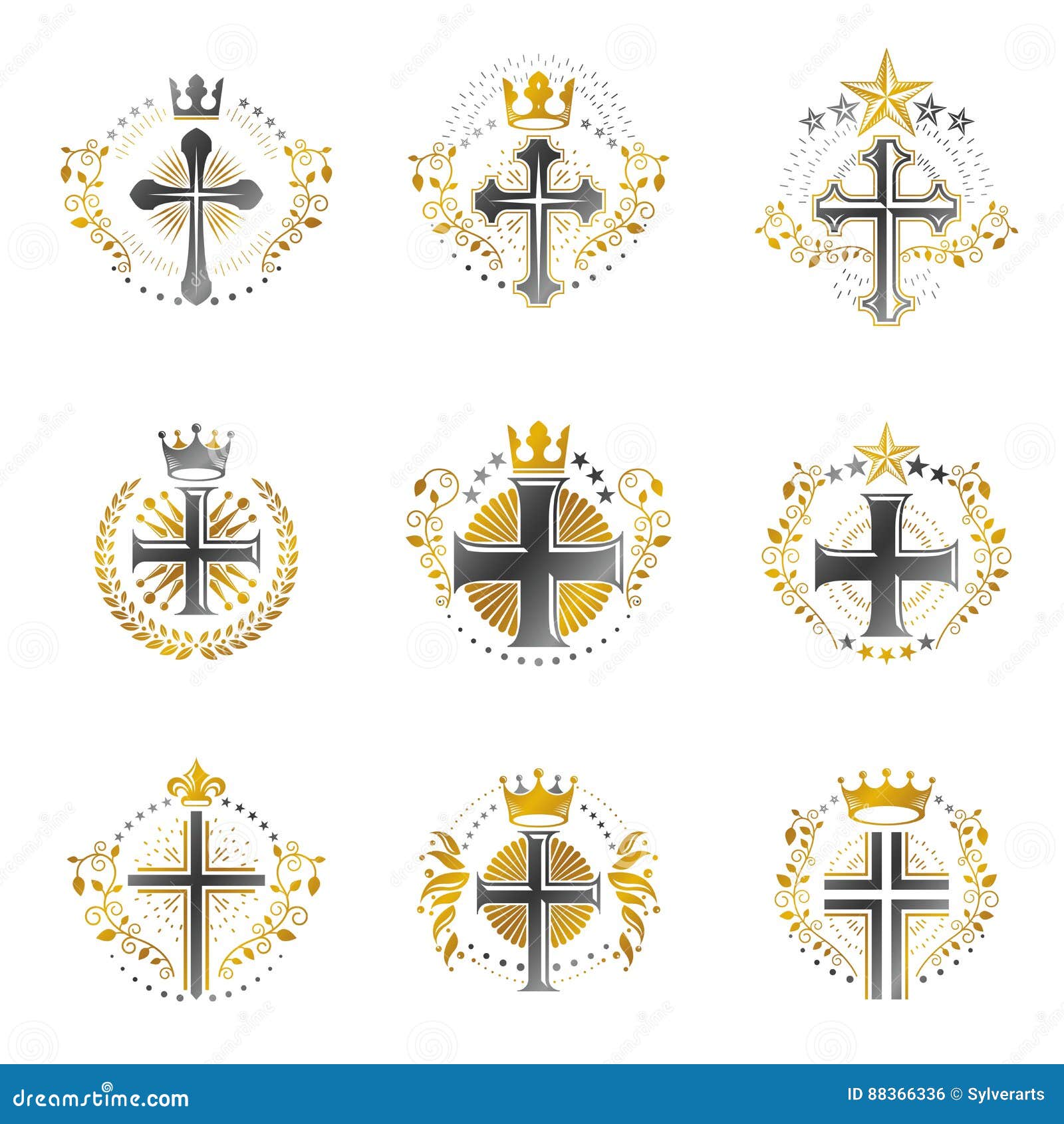 Christian Crosses Emblems Set. Heraldic Coat of Arms Decorative Stock ...
