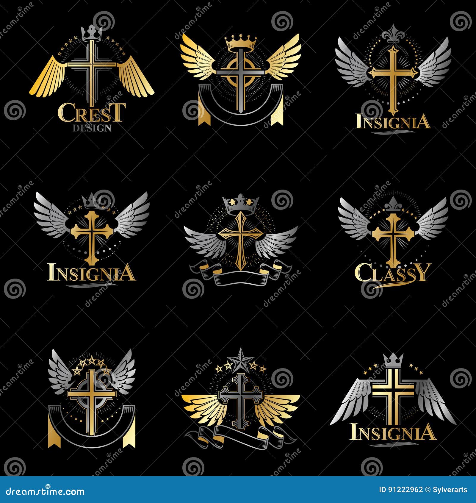 Christian Crosses Emblems Set. Heraldic Coat of Arms Decorative Stock ...