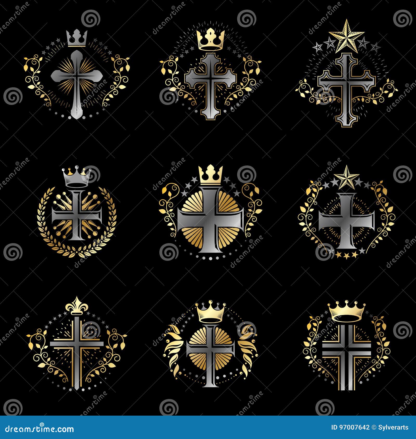 Christian Crosses Emblems Set. Heraldic Coat of Arms Decorative Stock ...