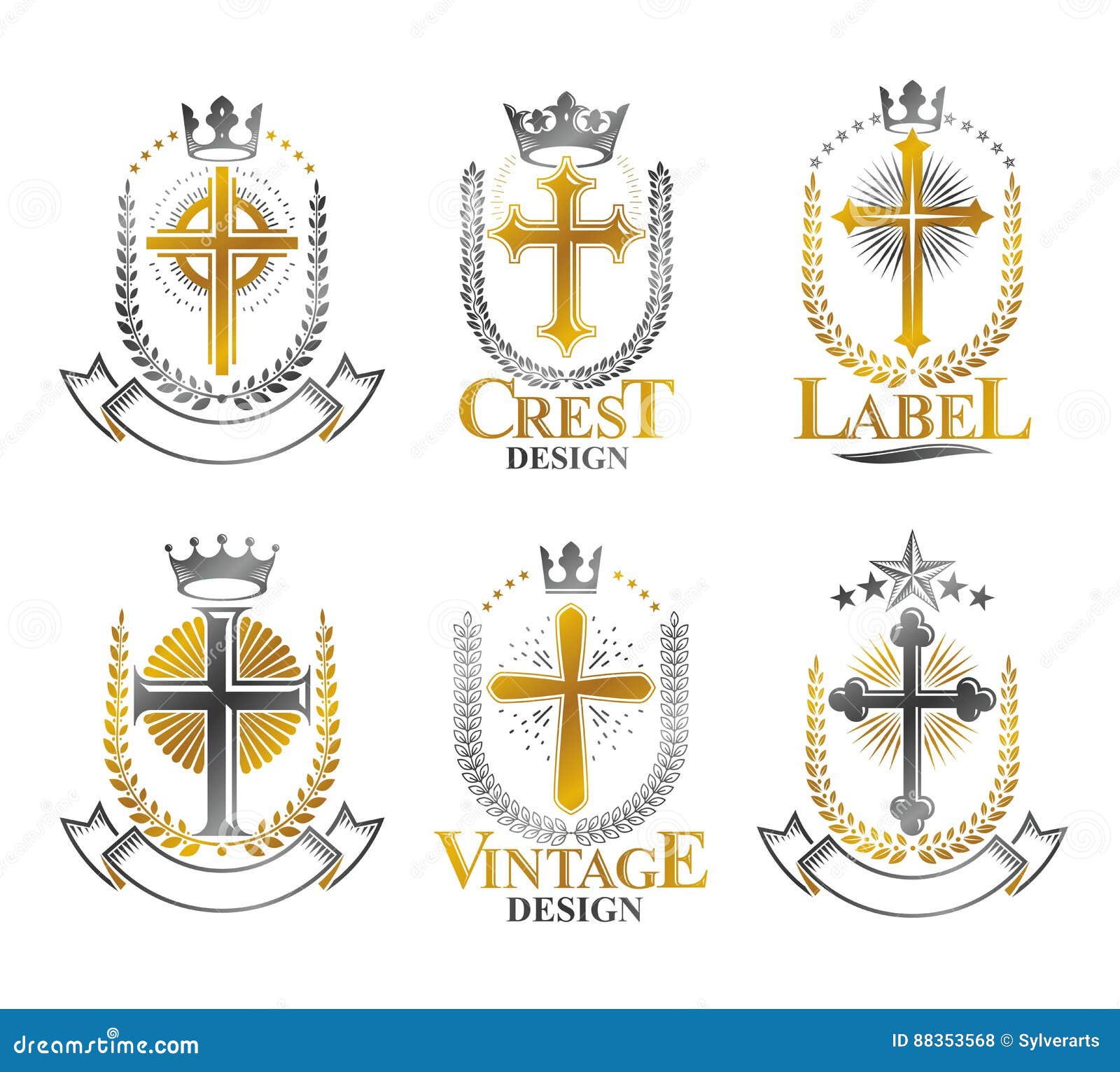 Christian Crosses Emblems Set. Heraldic Vector Design Elements C Stock ...