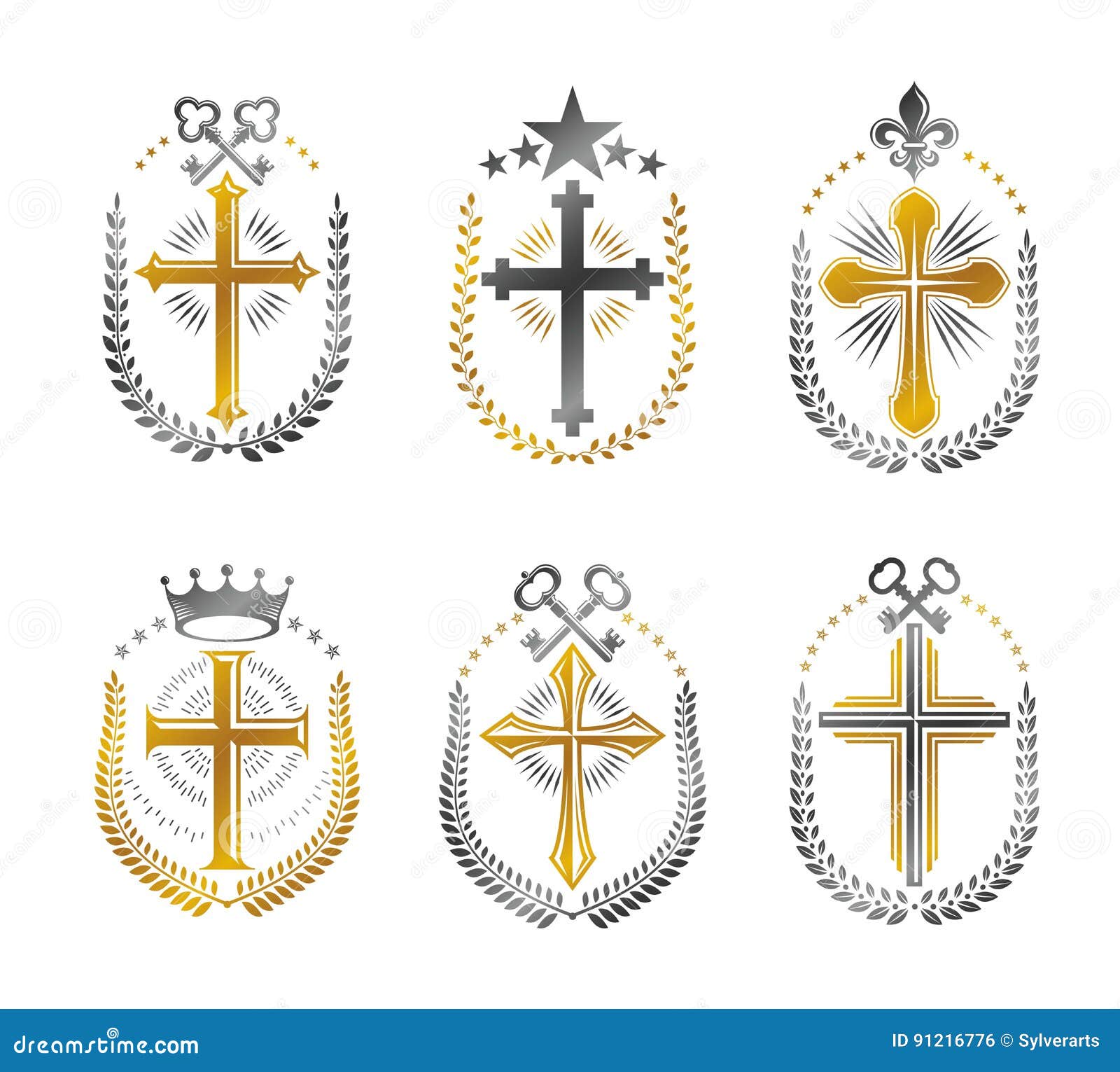 Christian Crosses Emblems Set. Heraldic Vector Design Elements C Stock ...