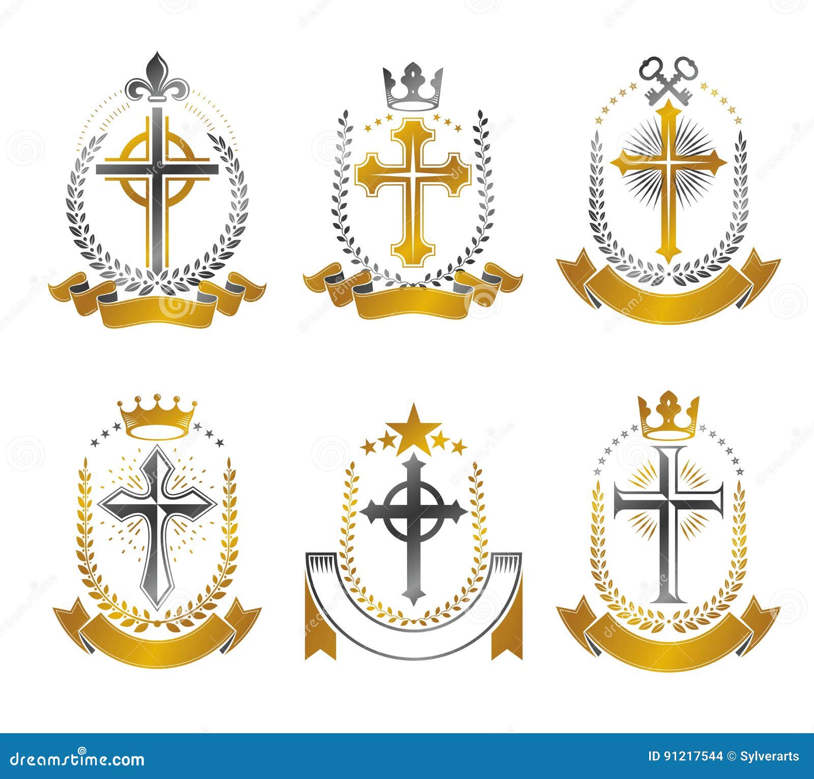 Christian Crosses Emblems Set. Heraldic Vector Design Elements C Stock ...