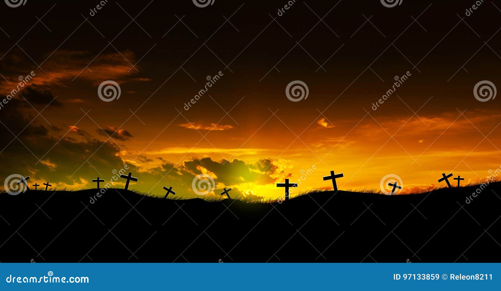 Christian crosses. stock image. Image of sunrise, good - 97133859