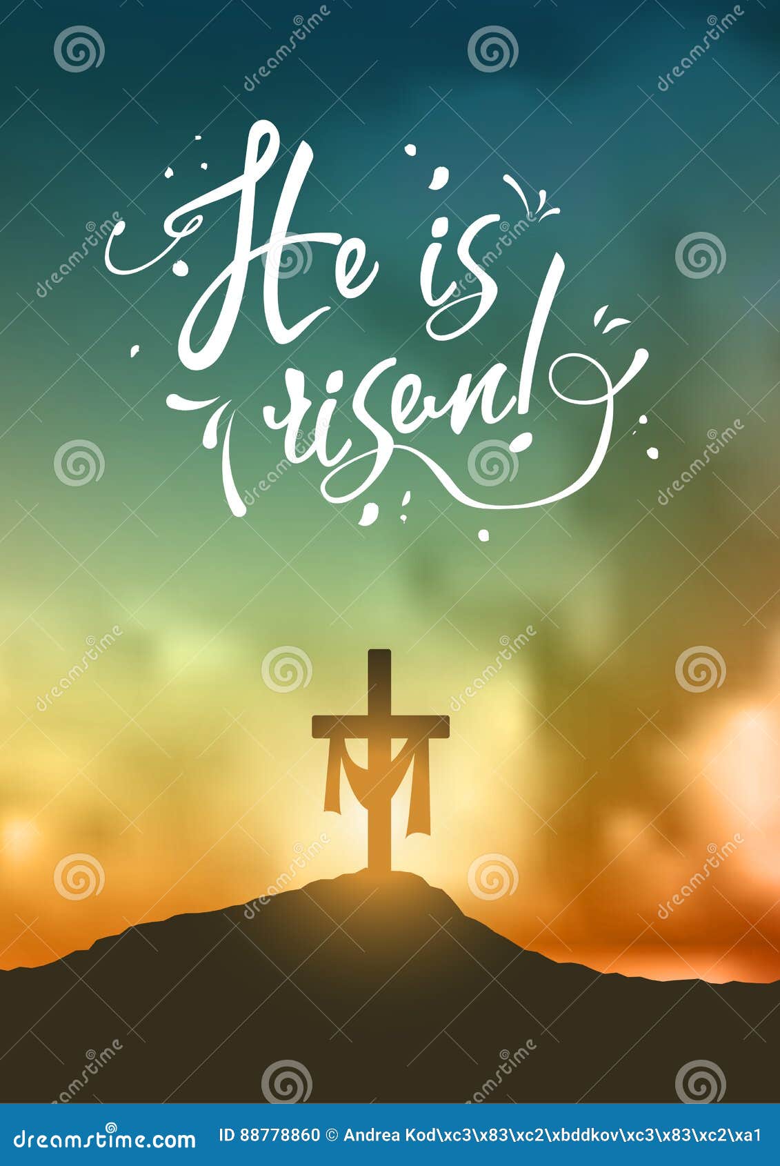 Christian Easter Scene, Saviour`s Cross on Dramatic Sunrise Scene, with ...