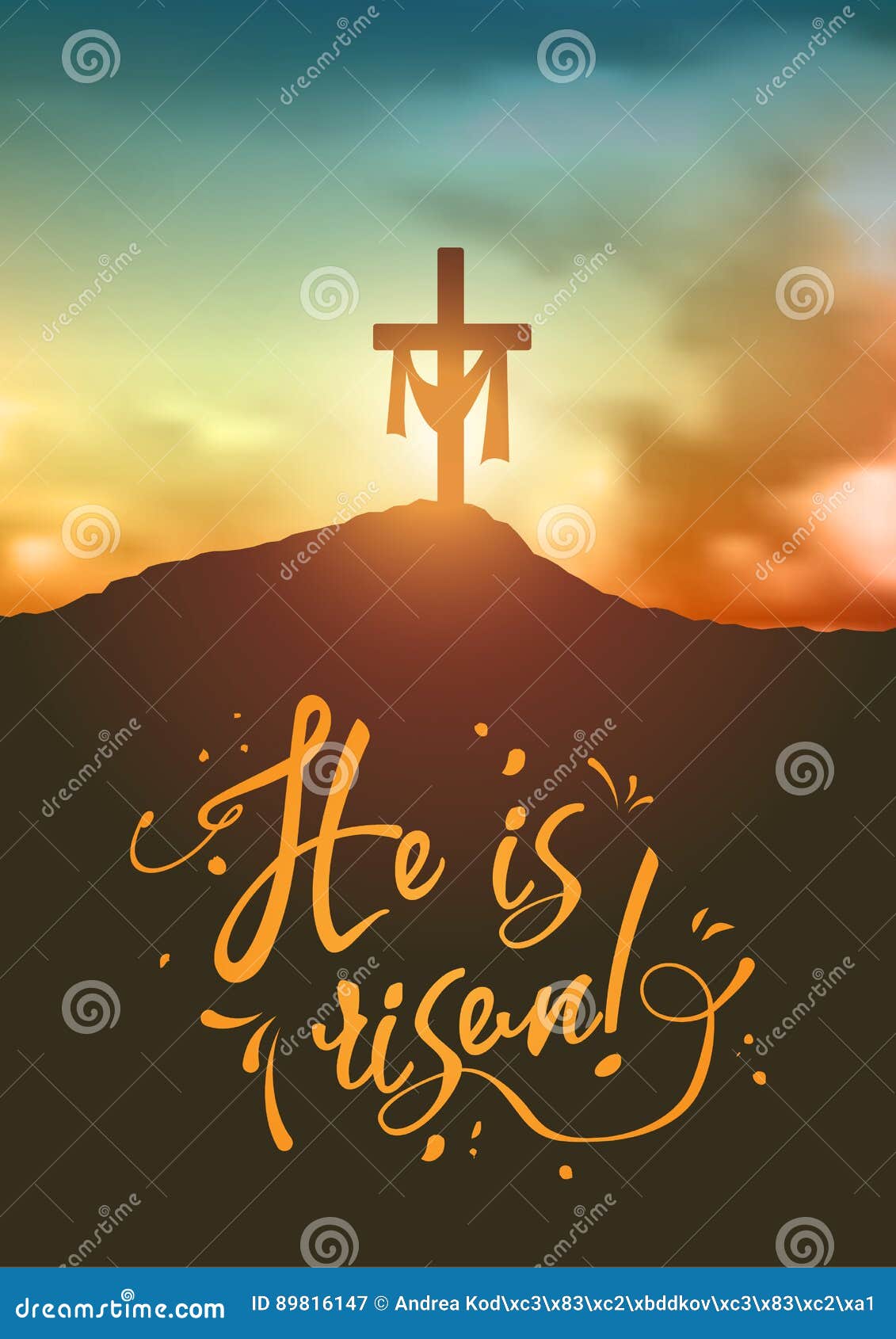 Christian Easter Scene, Saviour`s Cross on Dramatic Sunrise Scene, with ...
