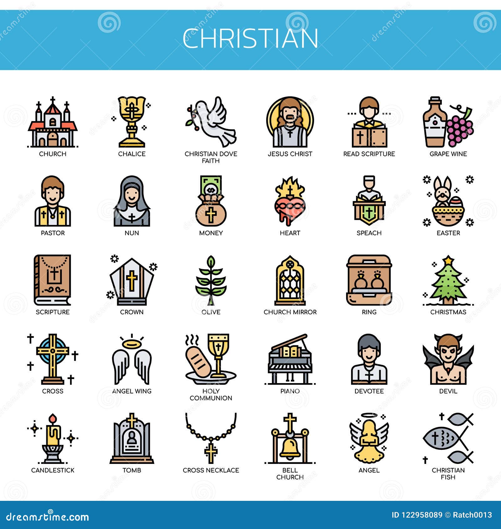 Christian Elements , Pixel Perfect Icons Stock Vector - Illustration of ...