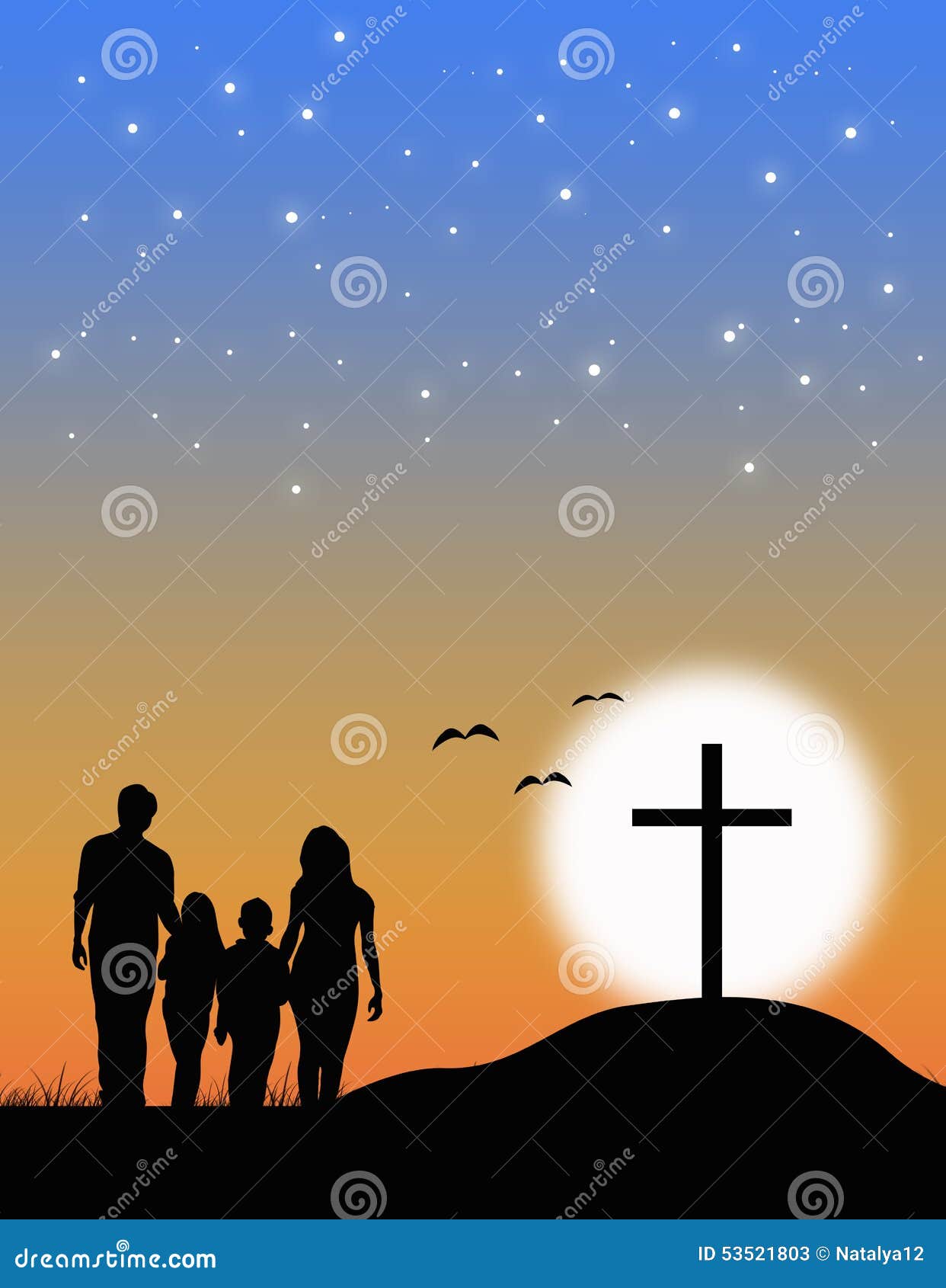 Christian Family at the Cross Stock Illustration - Illustration of ...