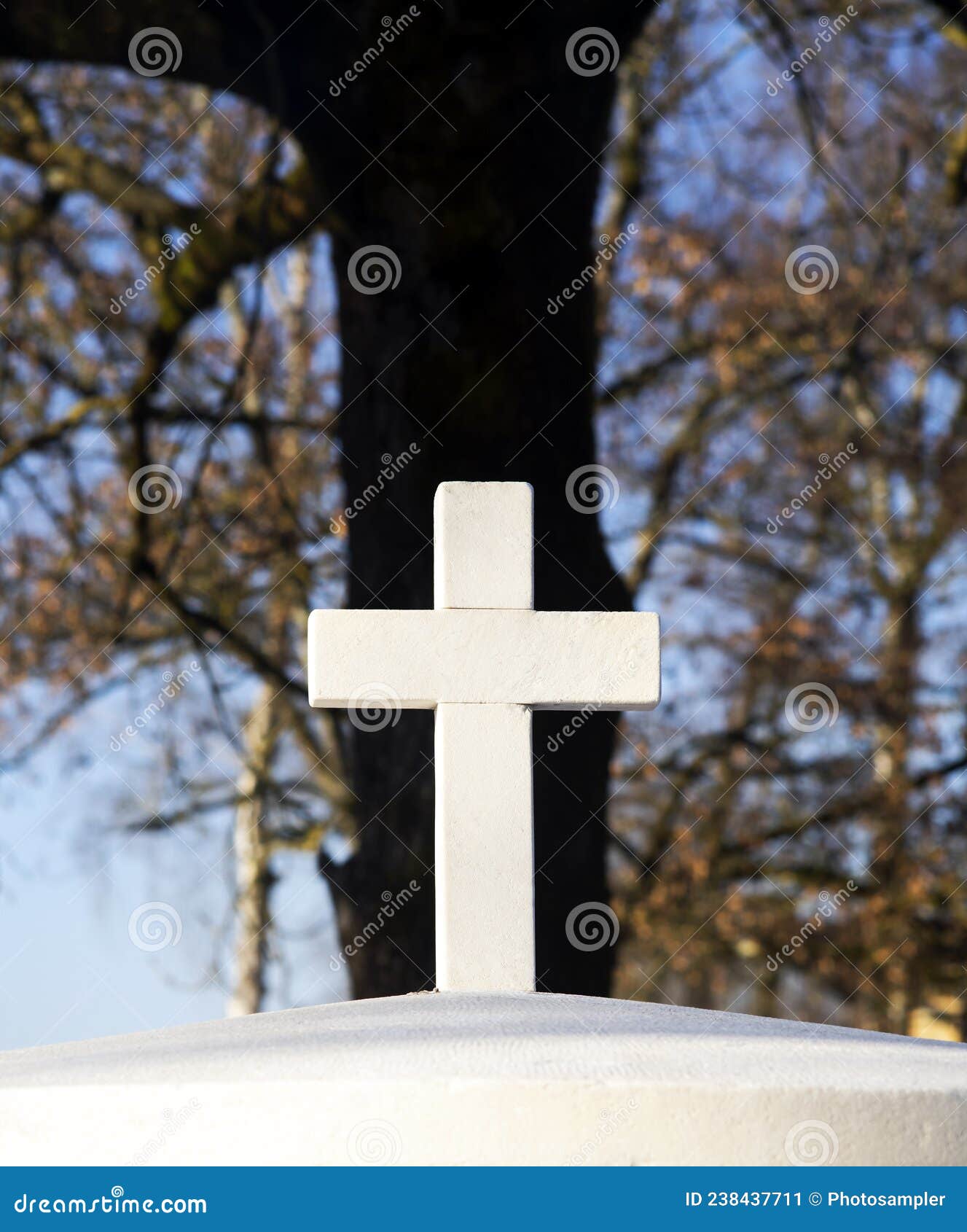 Christian Graveyard Cross with a Tree Behind Stock Image - Image of ...