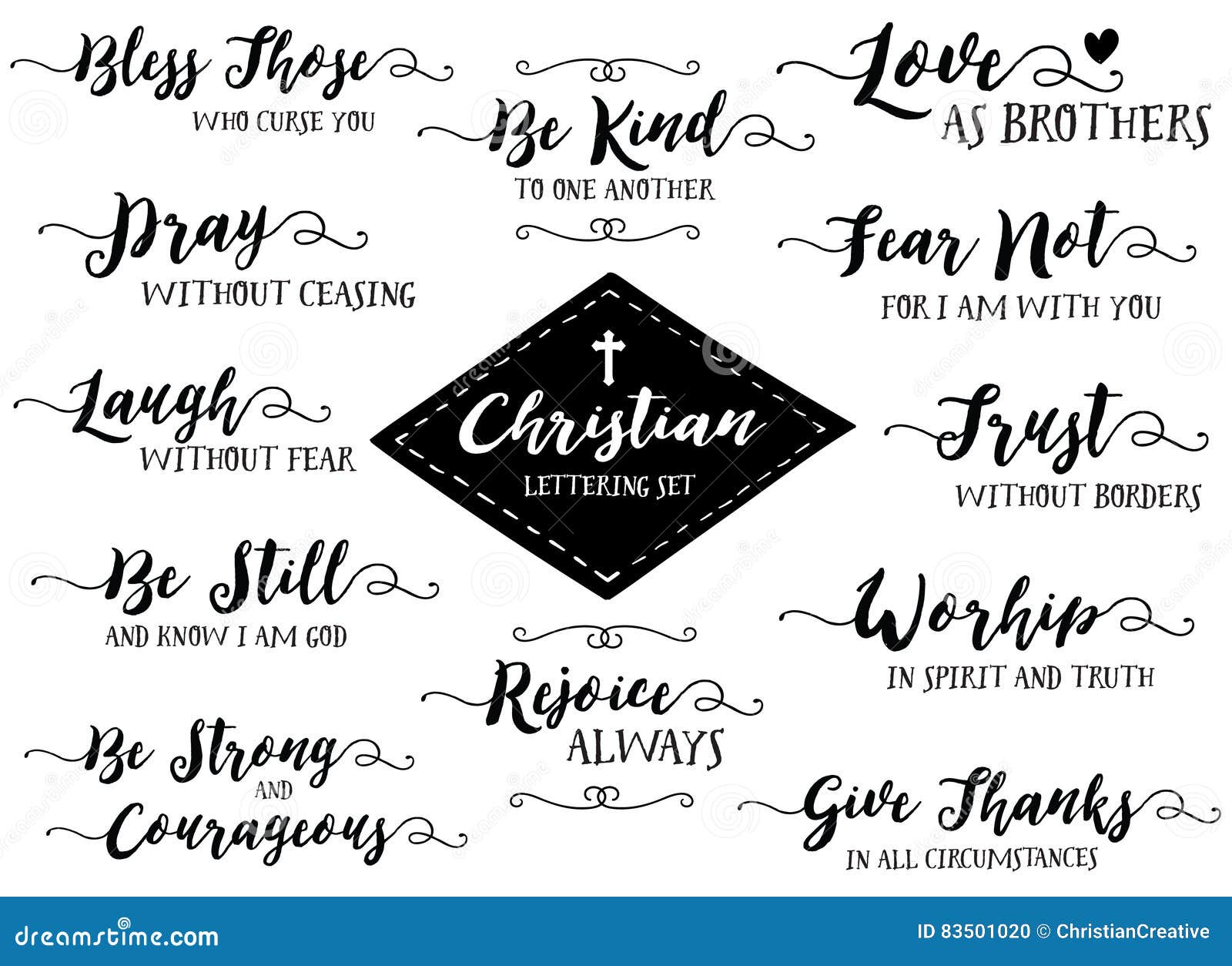 Christian Hand Lettering Vector Set, Zwart Op Wit Vector Illustratie ...