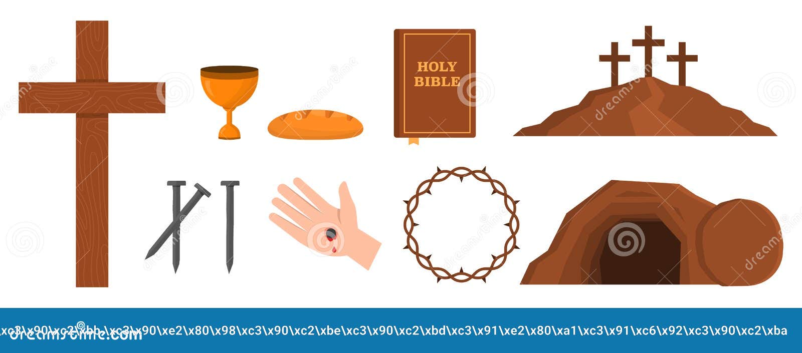 Christian Icons Set. Risen Icons. Cross, Communion, Bible. Vector ...