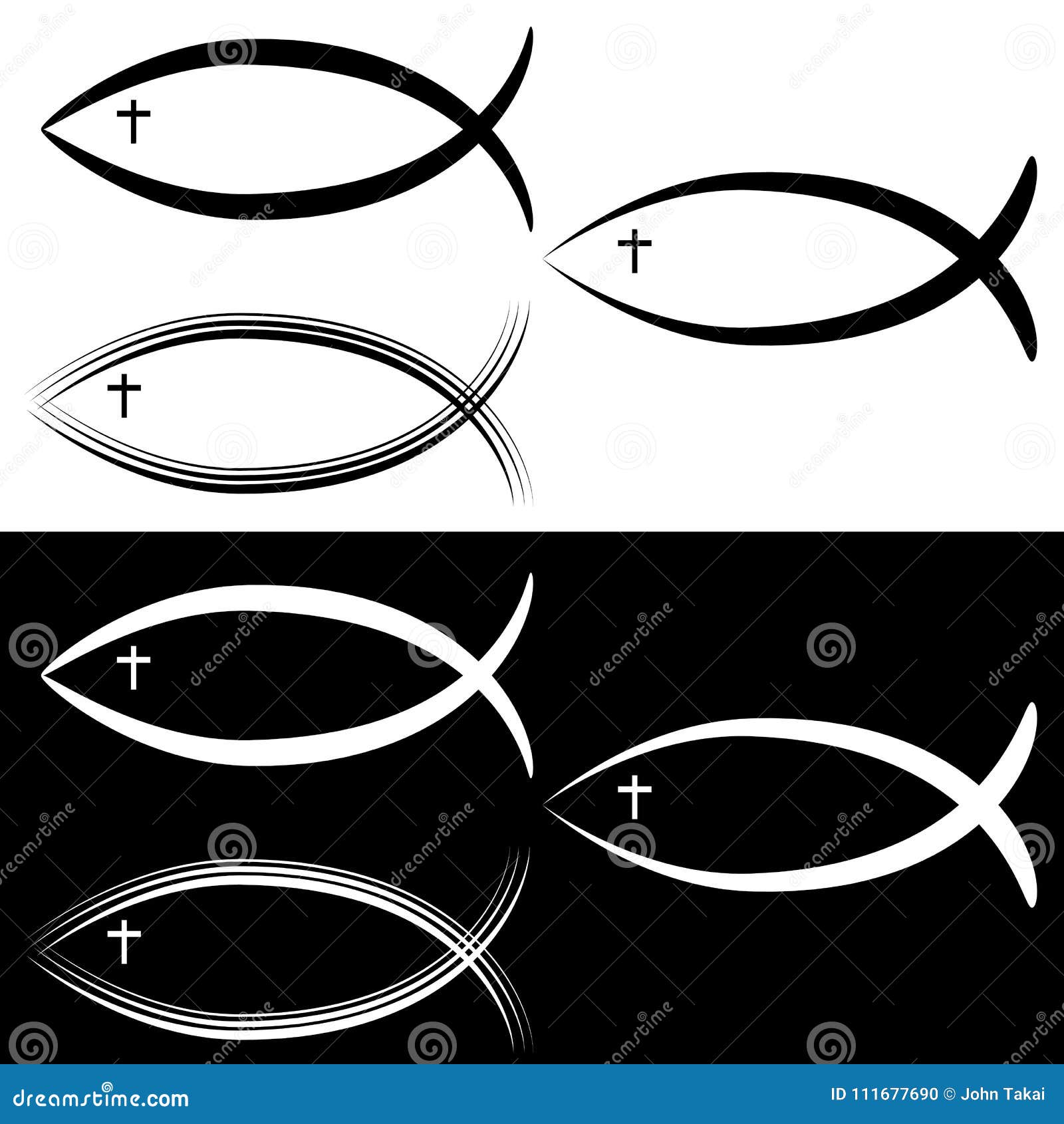 Christian Jesus Fish Symbol Set Black White Stock Vector - Illustration ...