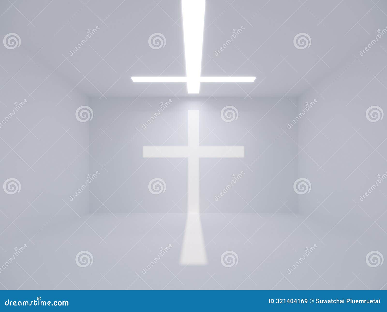 Christian Light in Empty White Space Interior , 3d Stock Illustration ...