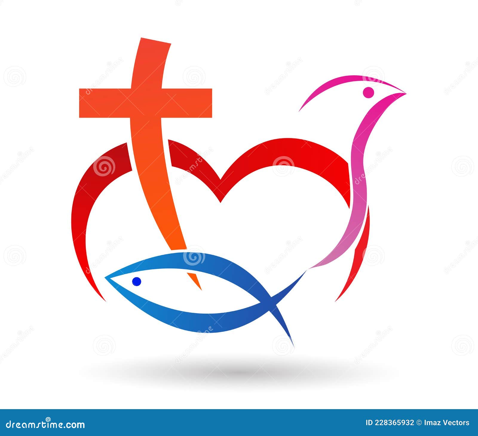 Christian Love Scripture With Heart And Cross On Red Background Cartoon ...